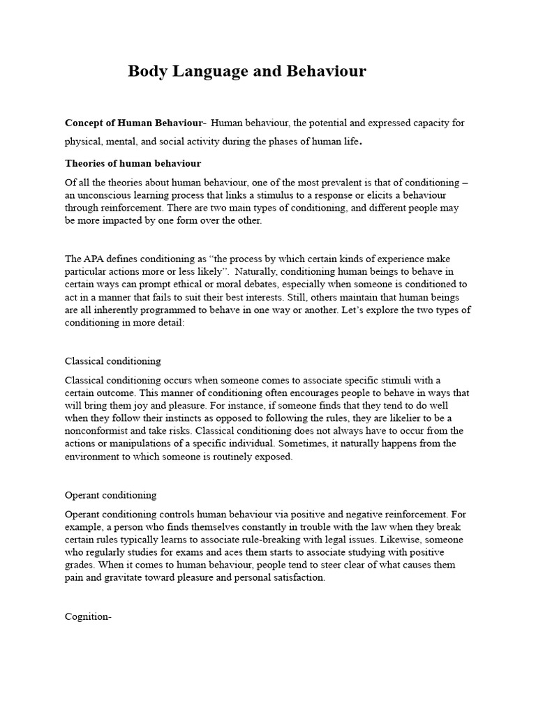Body Language and Behaviour | PDF | Self Awareness | Behavior