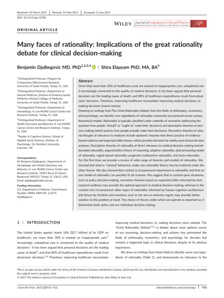 Evaluation Clinical Practice - 2017 - Djulbegovic - Many Faces of ...