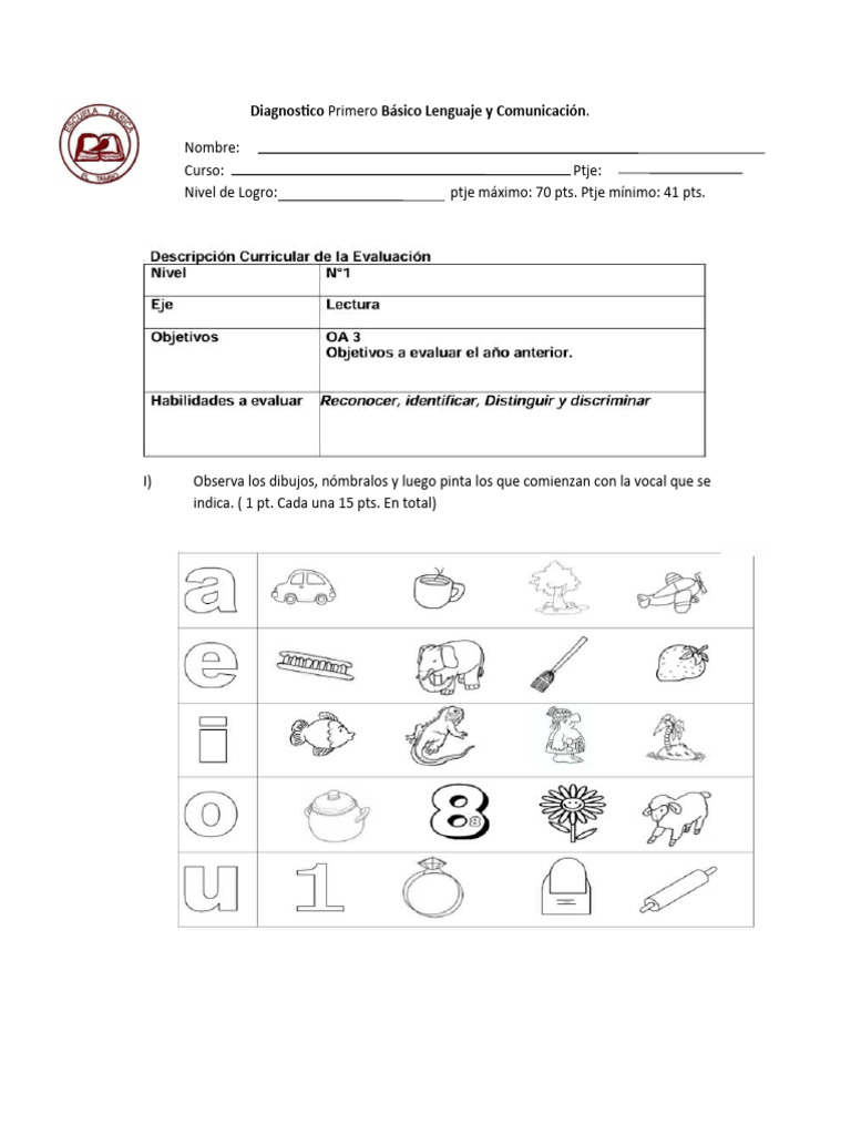 Diagnostico Primero Básico Lenguaje y Comunicación | PDF