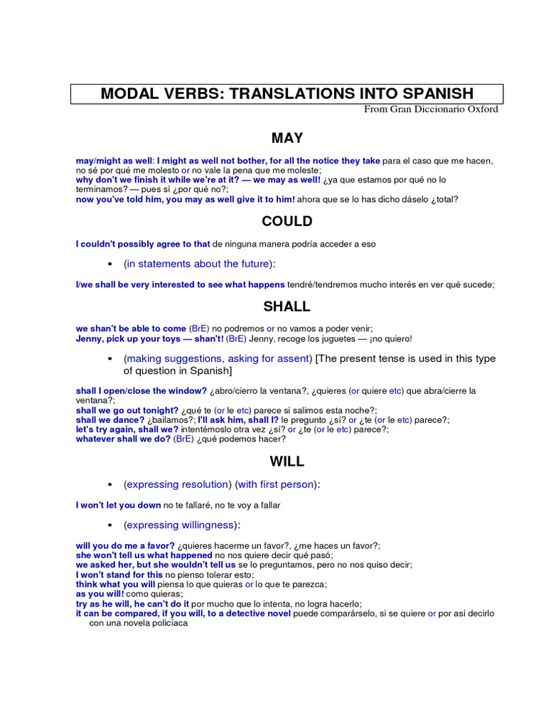 Traducción de Verbos Modales al Español | PDF