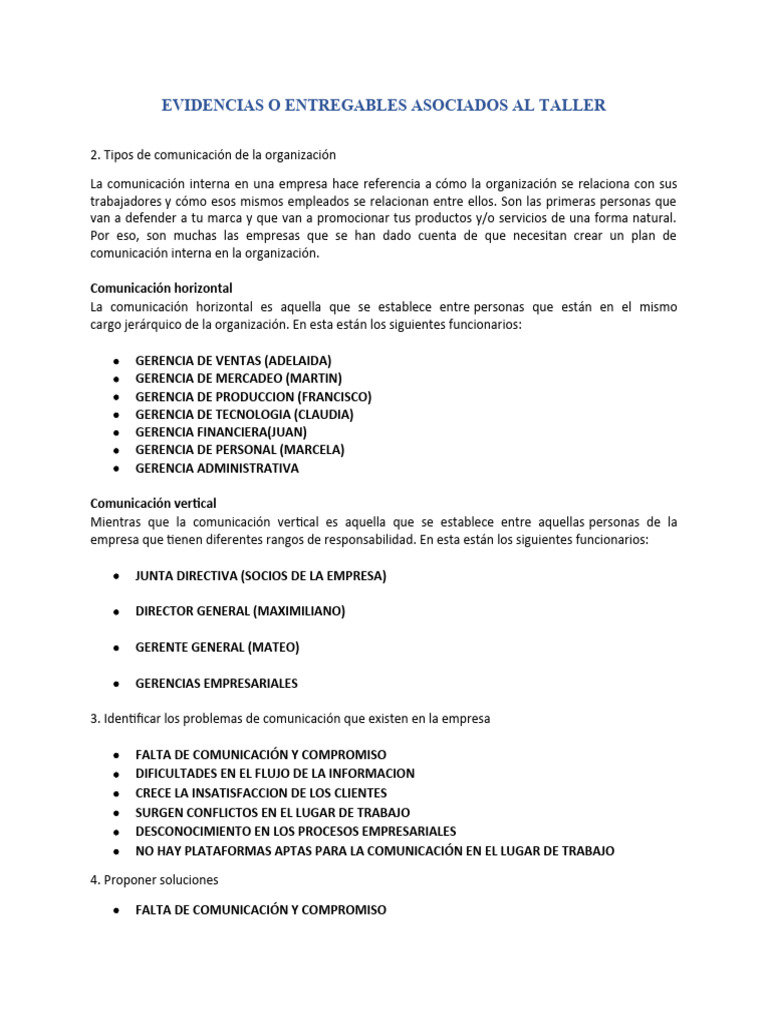 Evidencias o Entregables Asociados Al Taller | PDF | Business | Comunicación