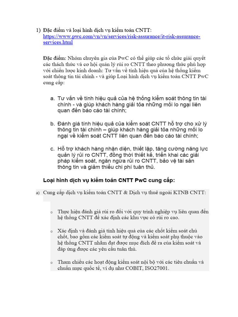 Đặc điểm và loại hình dịch vụ kiểm toán CNTT | PDF