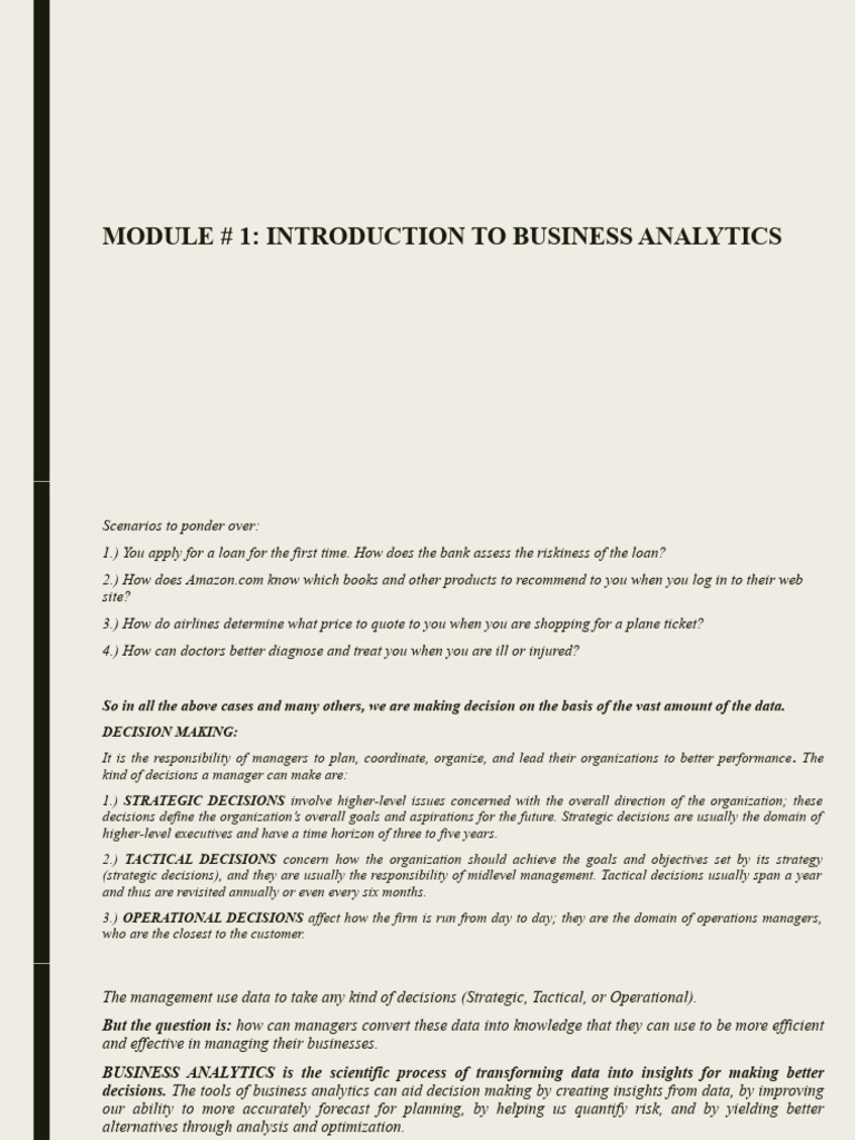 Introduction to Business Analytics | PDF | Level Of Measurement | Analytics