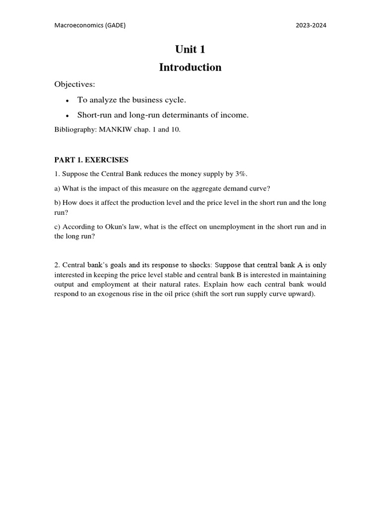 Exercises Unit1 2023-24 | PDF | Macroeconomics | Economic Growth