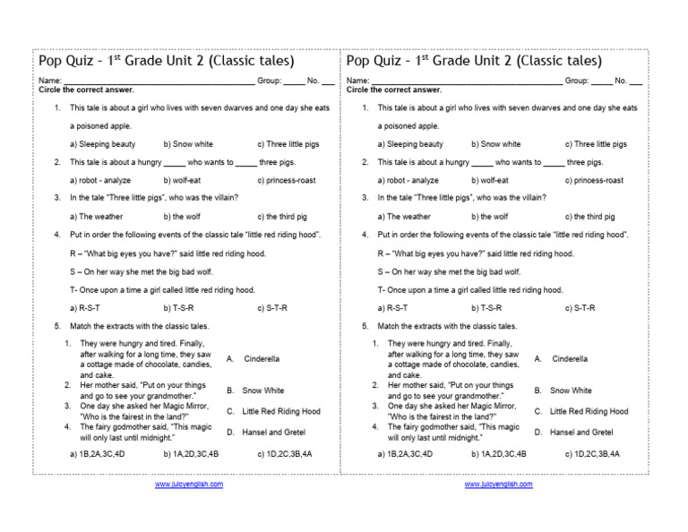 Classic Fairy Tale Quiz for Kids | PDF | Little Red Riding Hood | Snow ...