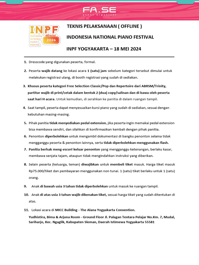 Teknis Pelaksanaan INPF Offline - Yogyakarta 2024 | PDF