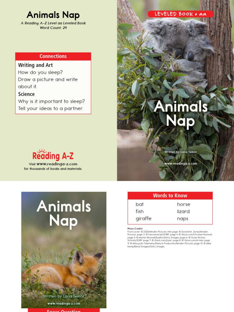 RAZ-AA 019-Animals Nap | PDF | Reading (Process) | Written Communication