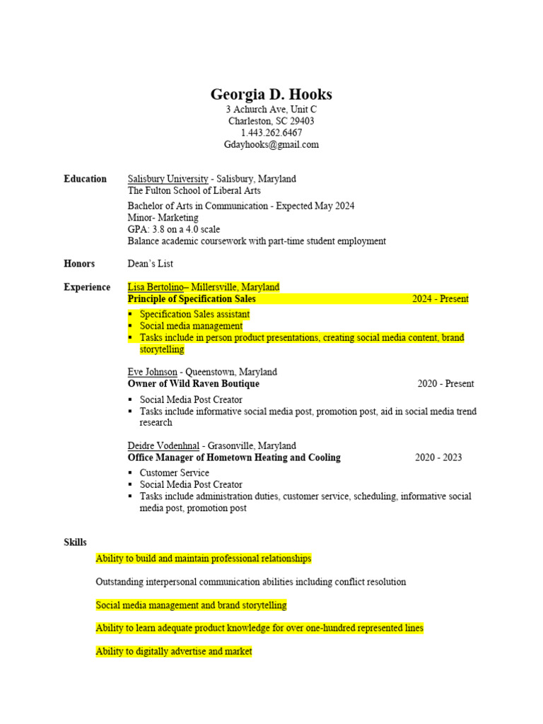 Resume Georgia Hooks B | PDF | Social Science | Wellness