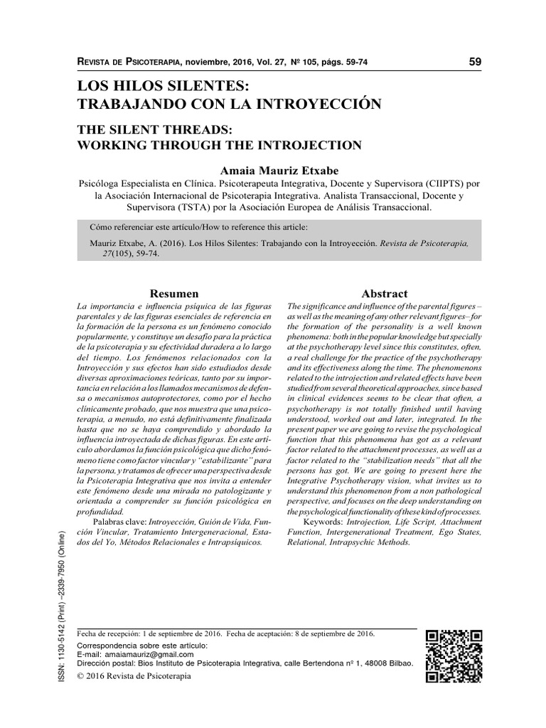 Introyección y Psicoterapia Integrativa | PDF | Experiencia | Pensamiento