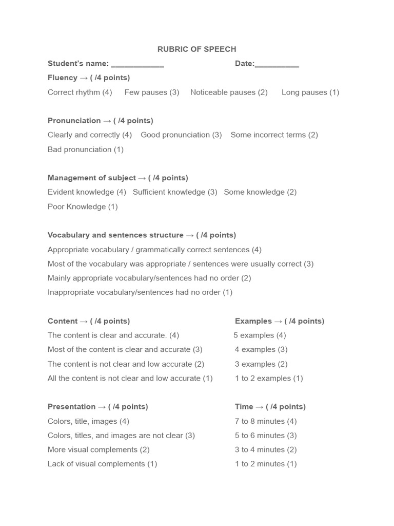 Rubric of Speech | PDF | Foreign Language Studies