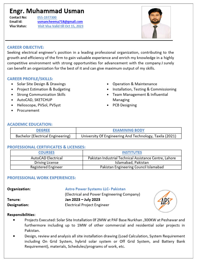 1 Muhammad Usman CV Electrica PV Engineer-2 | Download Free PDF ...