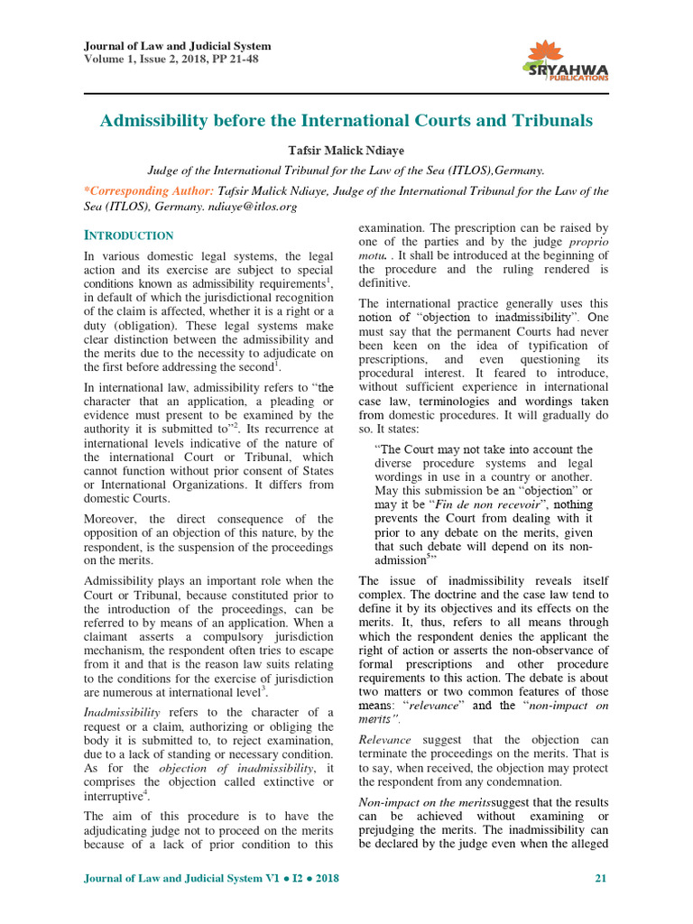 Admissibility in International Law | PDF | Tribunal | International Law