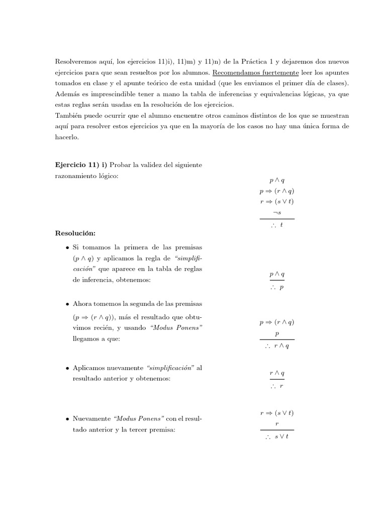 Ejercicios 11 I M N | PDF | Inferencia | Sintaxis (Lógica)