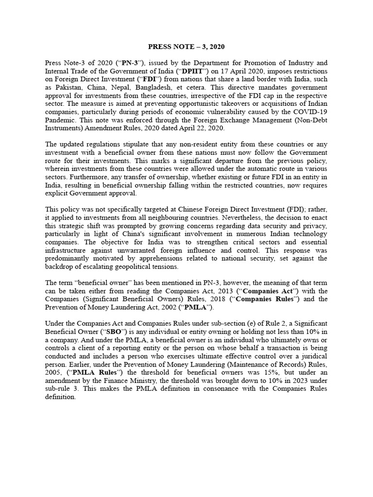 Press Note.3 | PDF | Reserve Bank Of India | Foreign Direct Investment