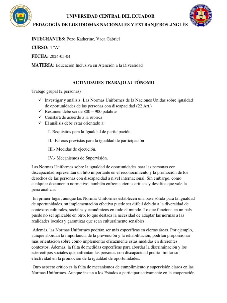 Ed. Inclusiva-Trabajo Grupal-Art22 | PDF | Invalidez