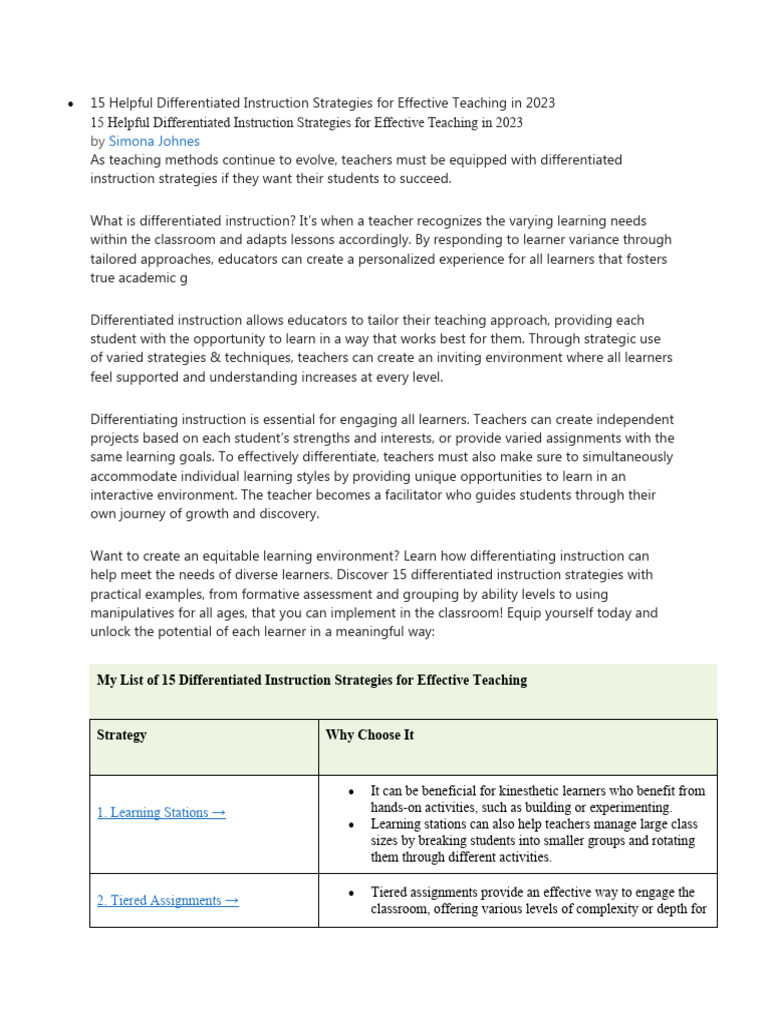 15 Helpful Differentiated Instruction Strategies For Effective Teaching in 2023 | PDF ...