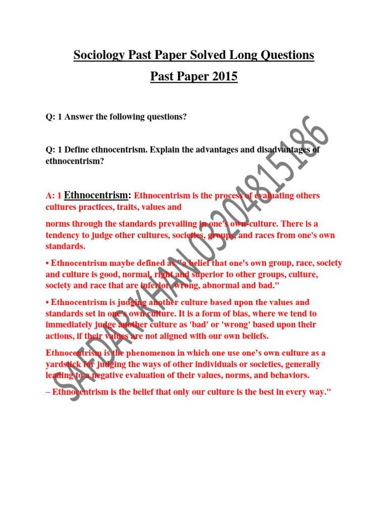 Sociology Past Paper Solved Long Questions-1 | PDF | Organized Crime ...