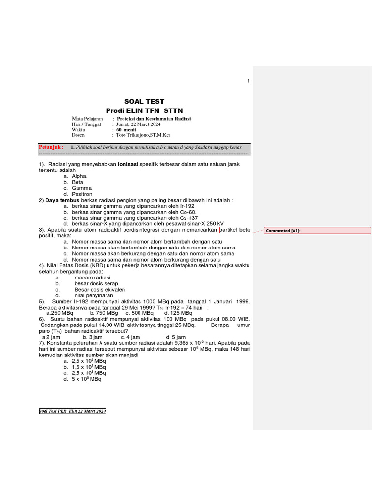 Soal Test PKR 22 Maret 2024 Toto Rev1 | PDF