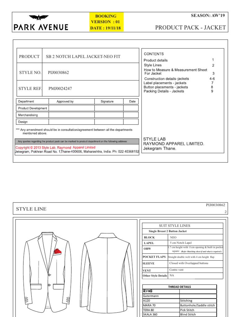 Product Pack - Jacket: Booking DATE: 19/11/18 | PDF | Softlines (Retail ...