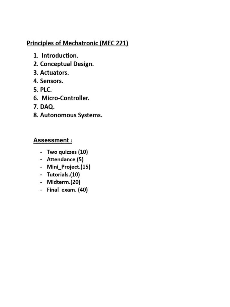 Mechatronics Course Overview | PDF