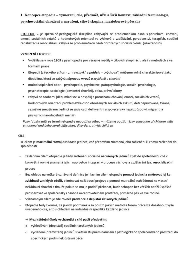 1.koncepce Etopedie Vymezenícíle Předmět Atd. | PDF