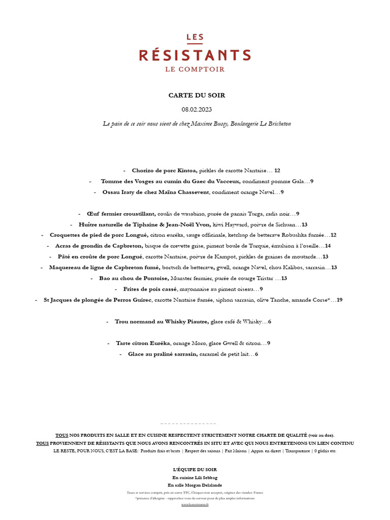 Carte Soir Le Comptoir - 080222 | PDF