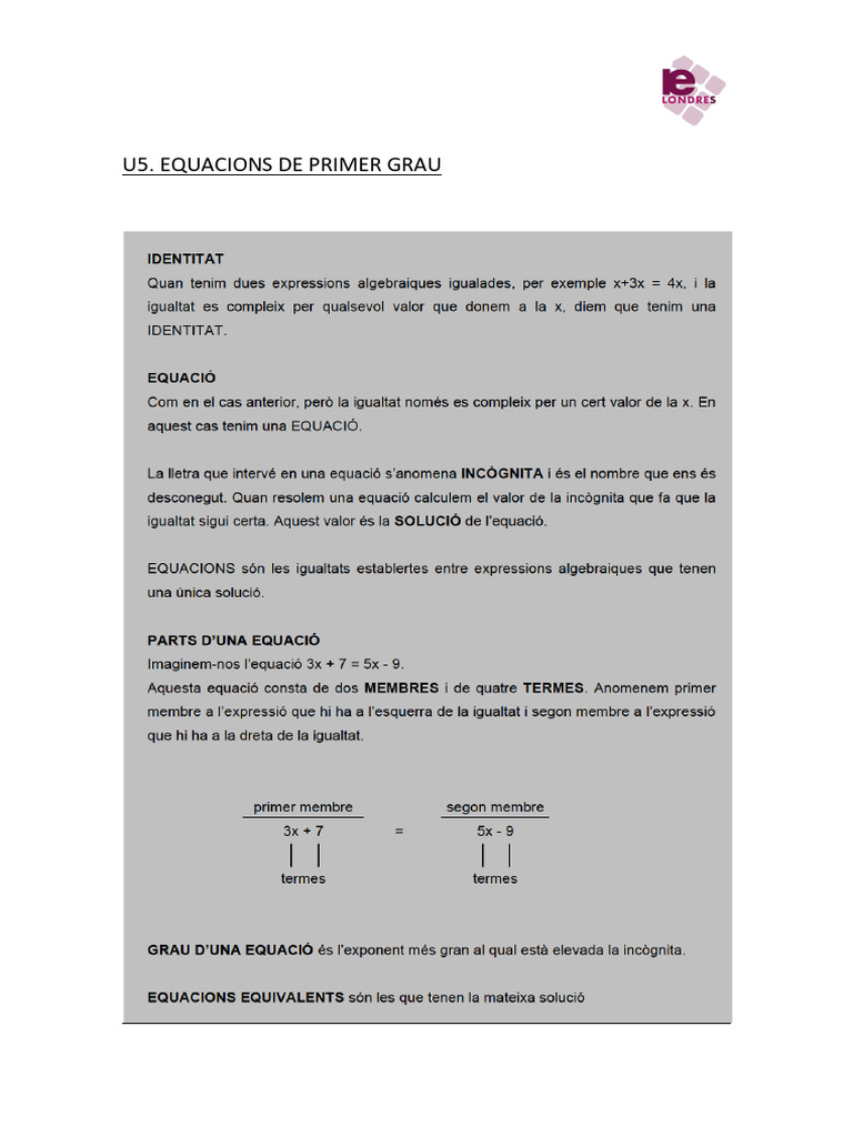A - Equacions 1r Grau | PDF