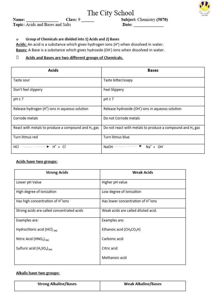 Acids and Bases Properties Handout | Download Free PDF | Hydroxide | Acid