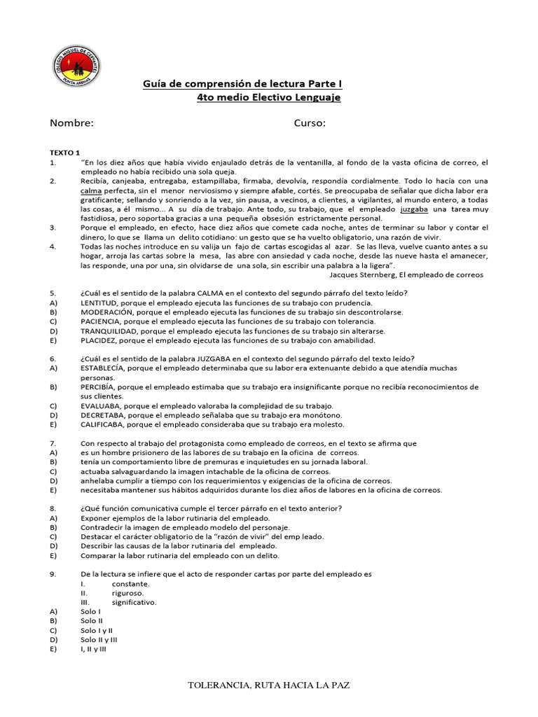 Cuarto Medio Electivo Leng. Comprensión Lectora Parte I. | PDF | Agua ...