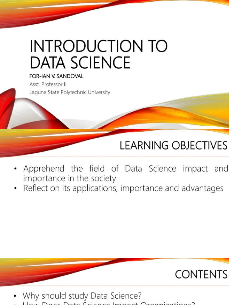 M1 - D1 - Introduction To Data Science - PPT by Prof. Sandoval | PDF
