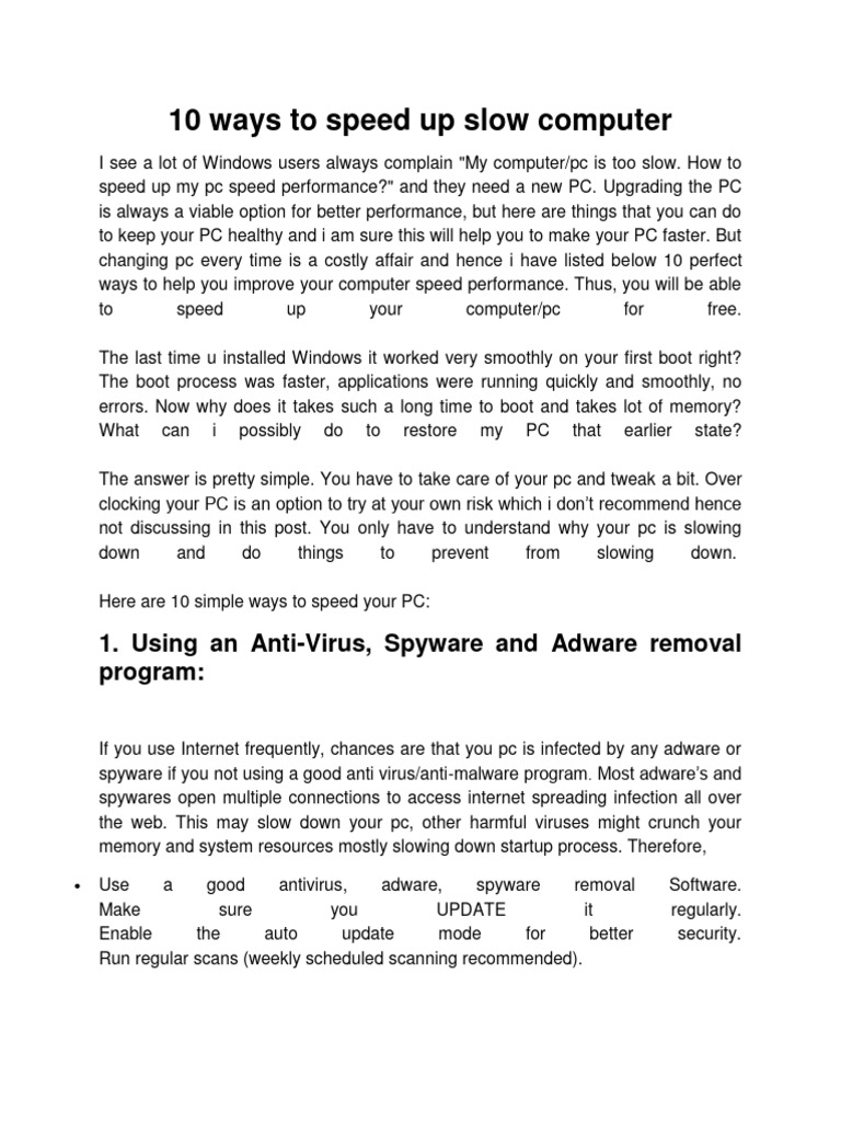 10 Ways To Speed Up Slow Computer Pdf Spyware Computer File