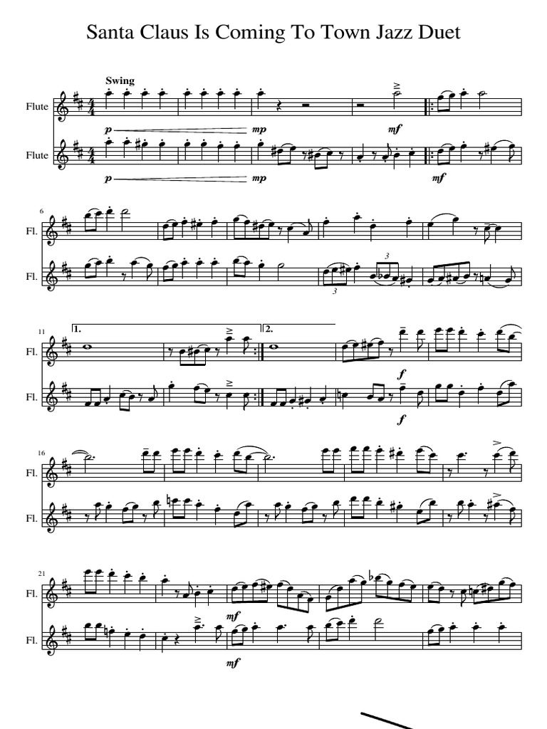 Santa Claus Is Coming To Town Jazz Duet | PDF