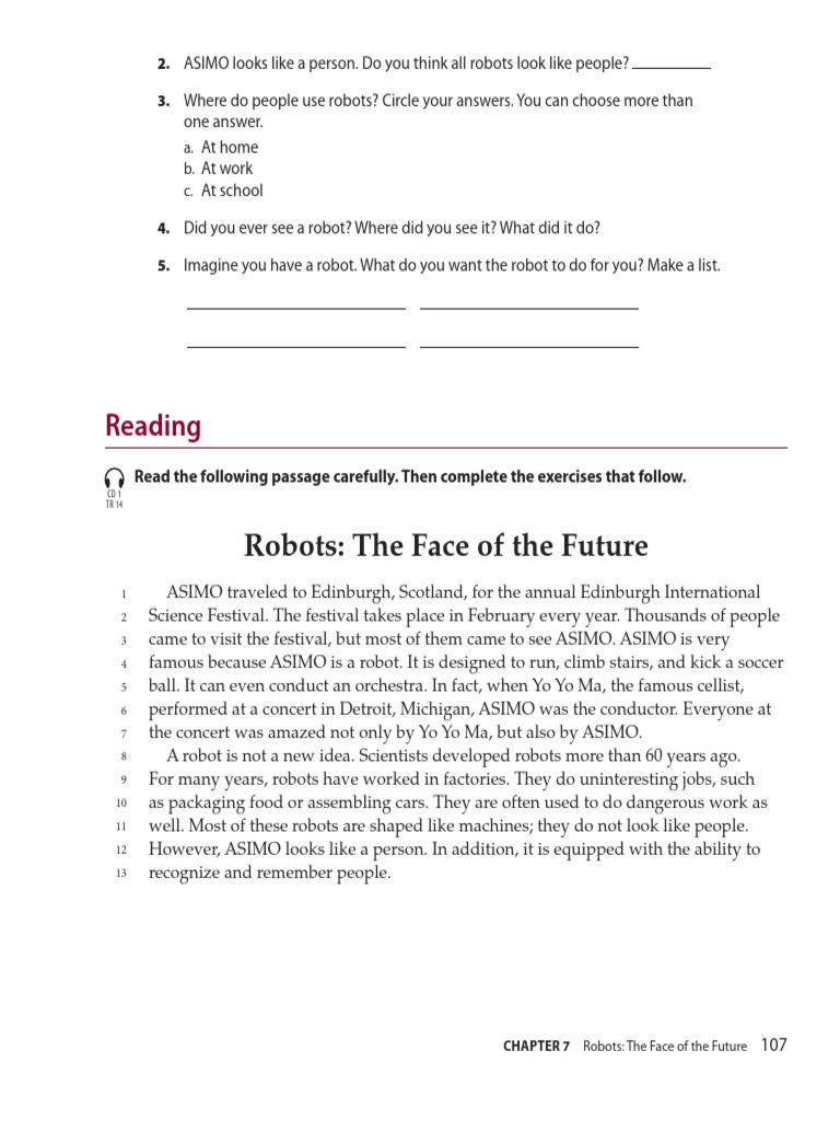 Robots the Face of the Future READING COMPREHENSION | PDF | Robot ...
