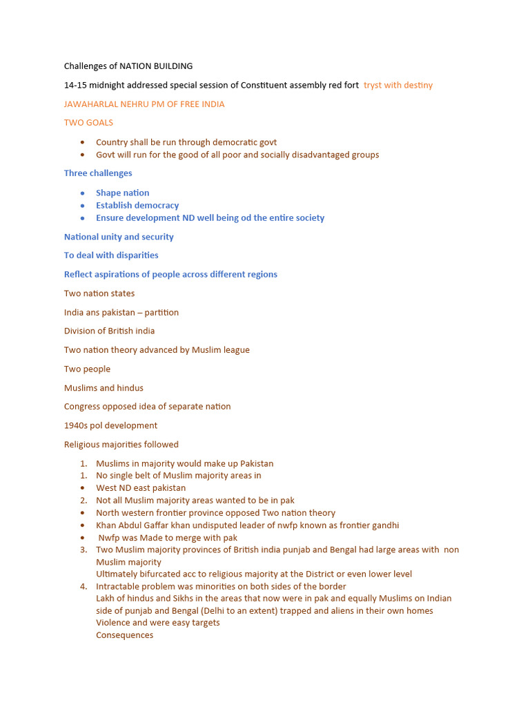 Challenges of Nation Building | PDF | Partition Of India | British Raj