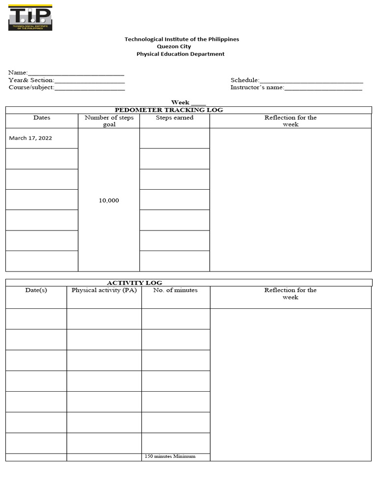 Daily Fitness Log Form | PDF