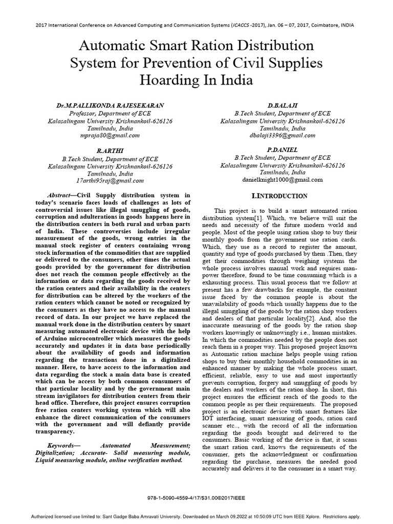 Automatic Smart Ration Distribution System For Prevention of Civil ...