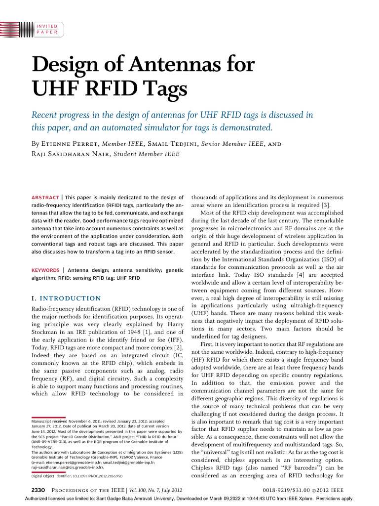 Design of Antennas For Uhf Rfid Tags | PDF | Radio Frequency ...
