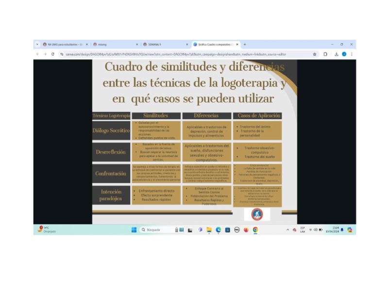 TAREA CUADRO SIMILITUDES Y DIFERENCIAS TECNICAS DE LOGOTERAPIA | PDF