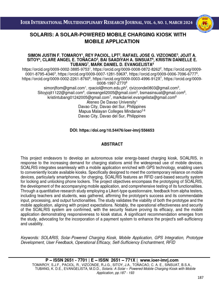 Solar-Powered Charging Kiosk System | PDF | Power Inverter | Software ...