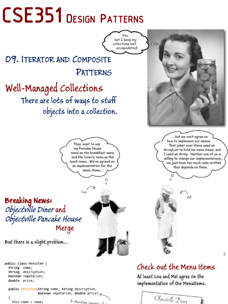 Iterator Pattern in Objectville Menus | PDF | Menu | Method (Computer Programming)