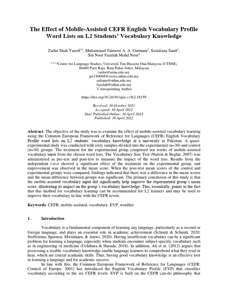 Mobile Learning Impact on L2 Vocabulary | PDF | Learning | Vocabulary