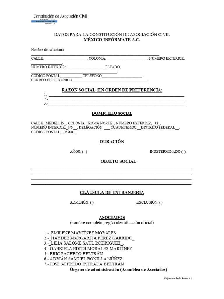 Constitución de Asociación Civil Formato PARA DATOS | PDF | México