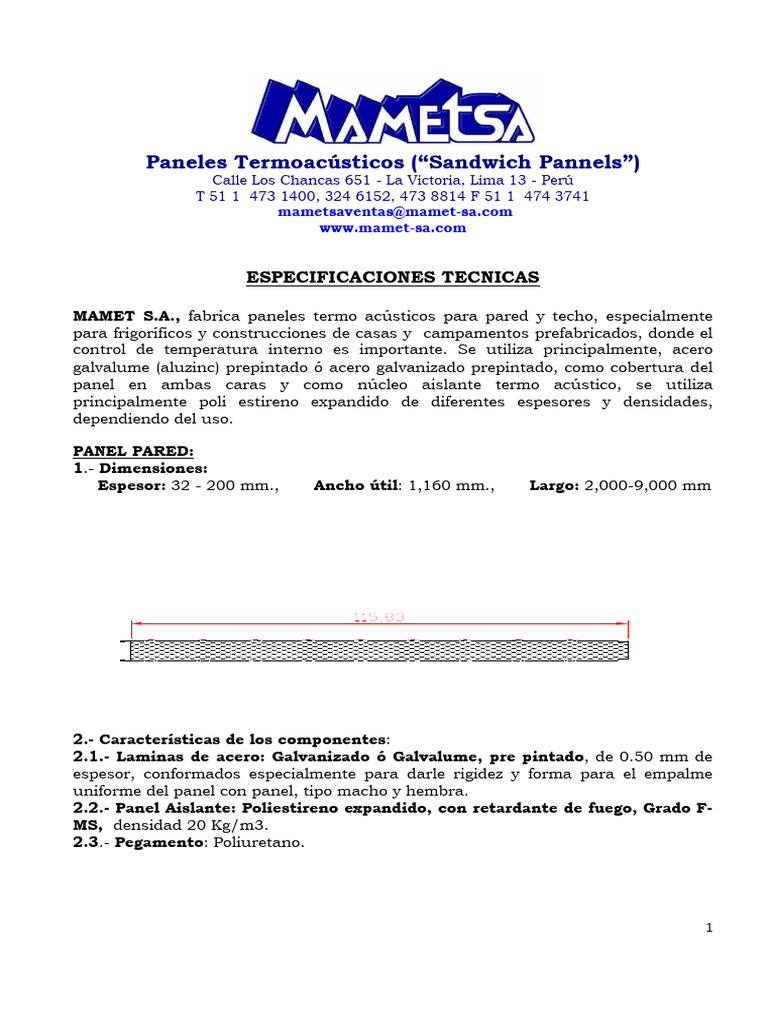 Ficha Tecnica Paneles Termicos MAMETSA | PDF | Aislamiento térmico | Agua
