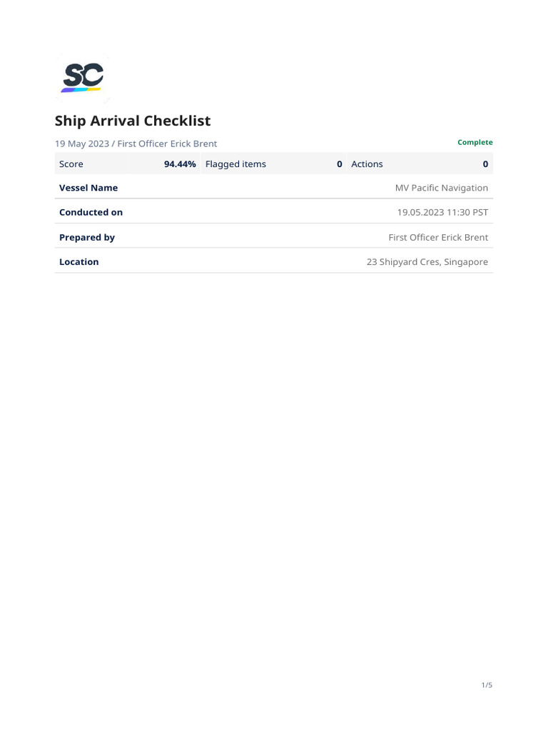 Ship-Arrival-Checklist-Sample-Report | PDF | Ships | Port