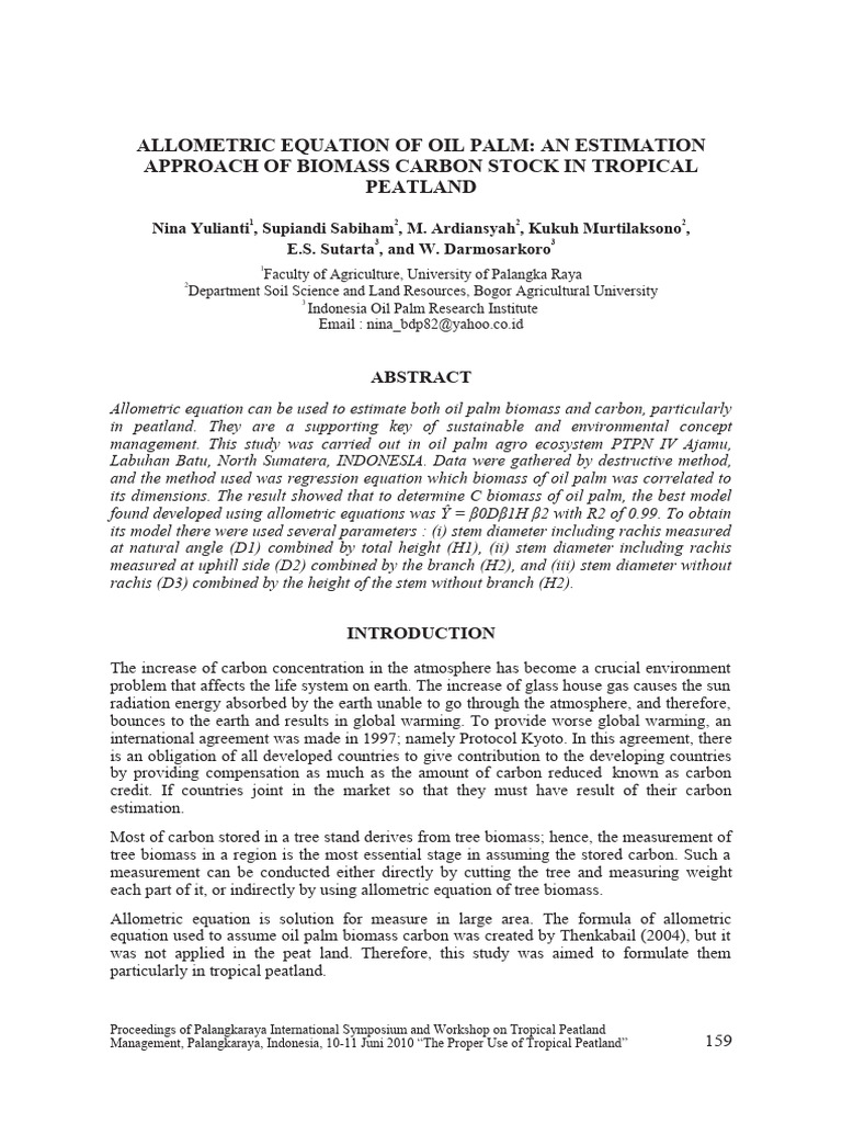 Allometric Equation of Oil Palm: An Estimation Approach of Biomass Carbon Stock in Tropical ...
