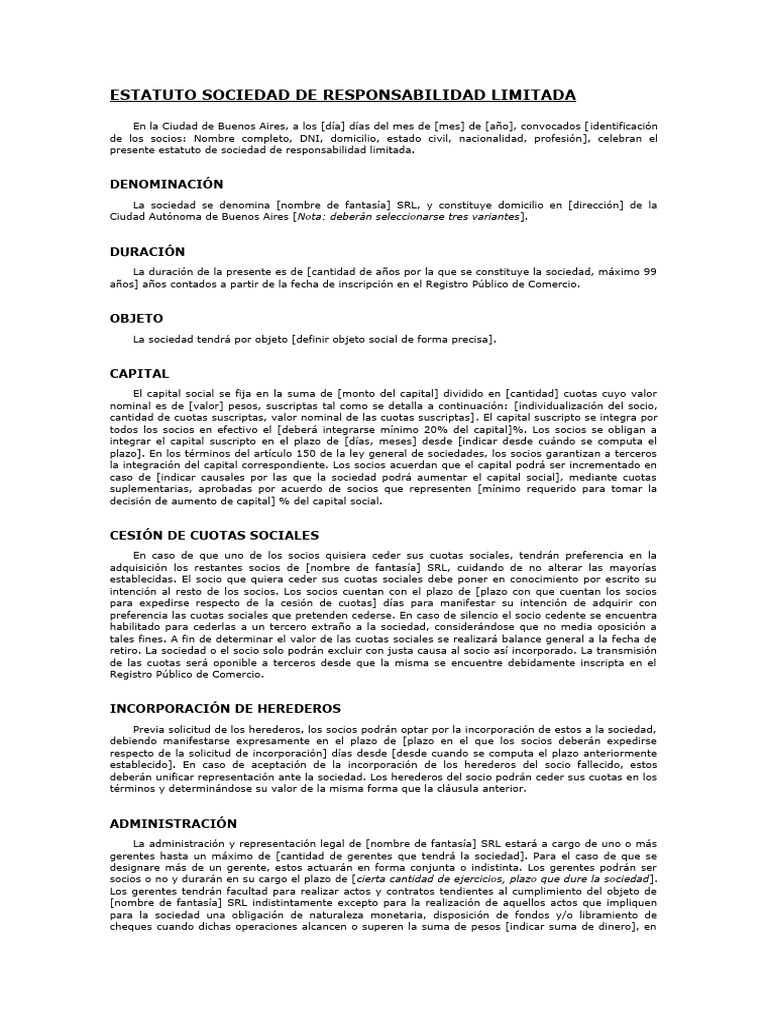 Constitución De Srl Pdf Sociedad De Responsabilidad Limitada