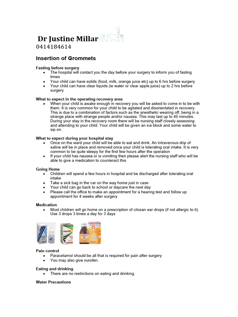 Grommets Post-Op Info | PDF | Ear | Surgery