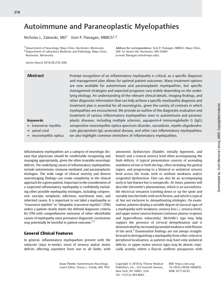 Autoimmune and Paraneoplastic Myelo | Download Free PDF | Multiple ...