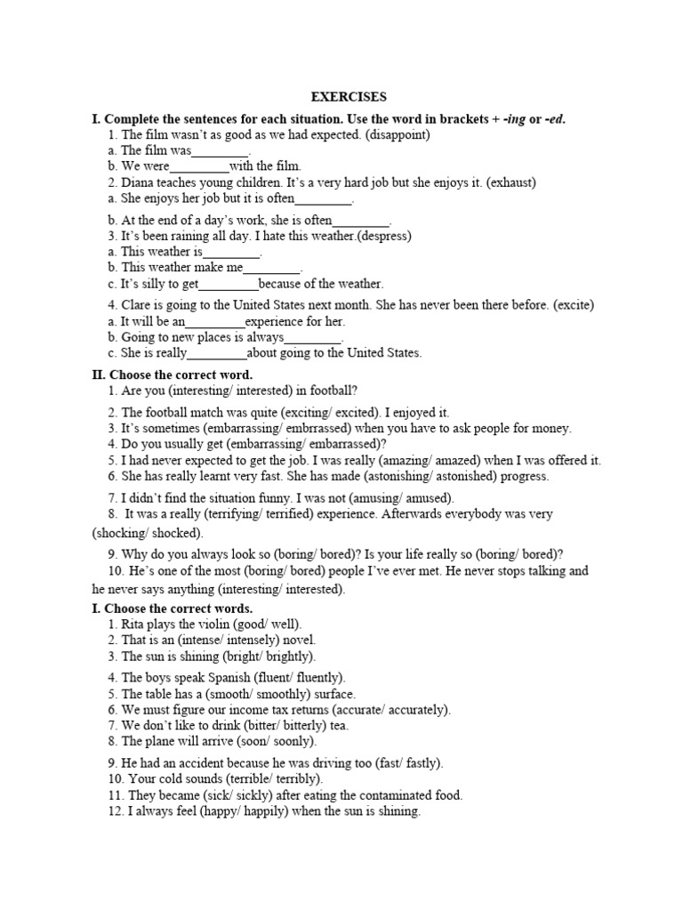 ADJ + ADV - Extra Exercises | PDF