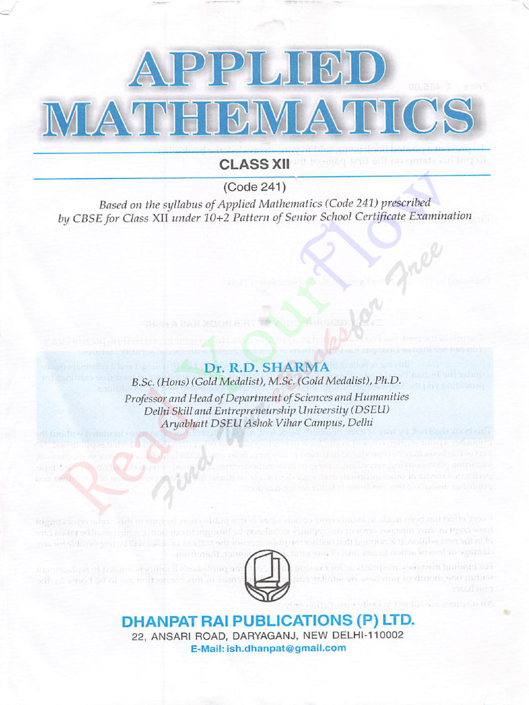 RD Sharma Applied Mathematics - Class 12 | Download Free PDF | Matrix (Mathematics ...